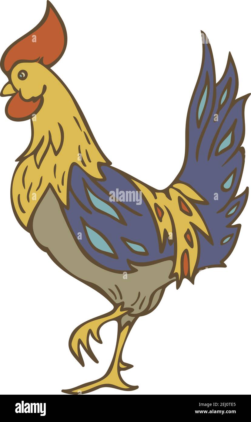 Vector illustration of farm rooster isolated on a white background ...