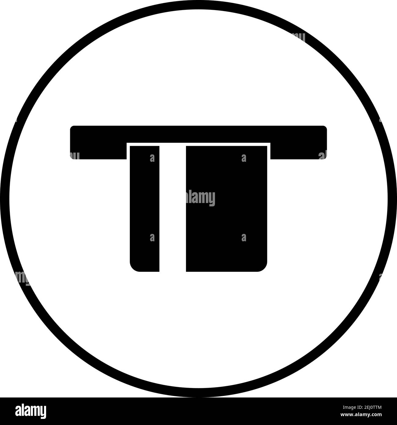Credit Card Sliding Out From ATM Icon. Thin Circle Stencil Design ...