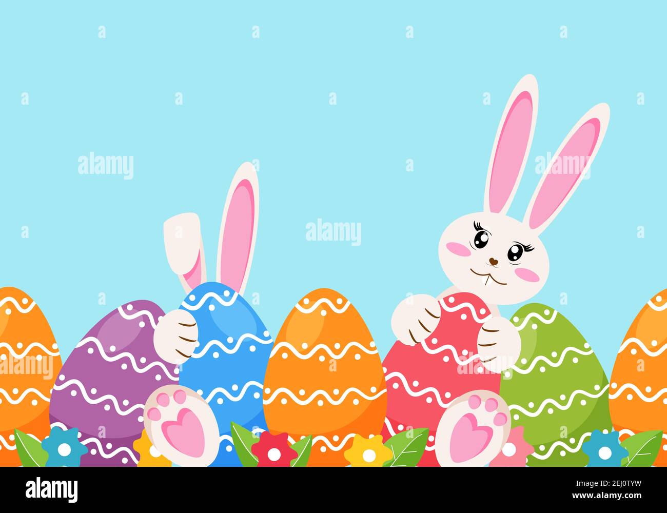 Easter colorful seamless border with eggs and bunnies. Vector ...