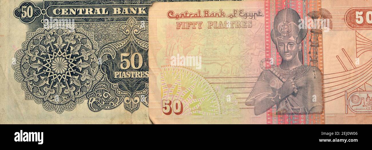 Egyptian 50 piasters banknotes collection, half a pound Egyptian money ...