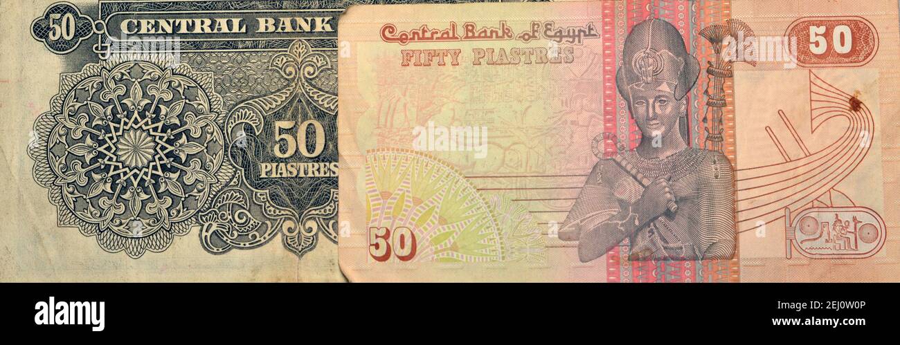 Egyptian 50 piasters banknotes collection, half a pound Egyptian money ...