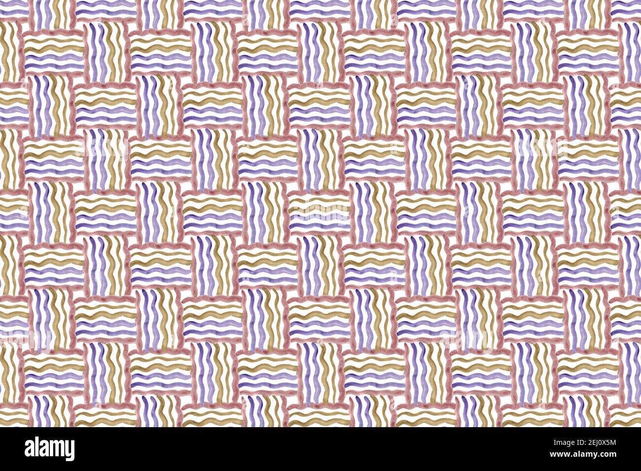 Repeat pattern of abstract squares formed of curly horizontal lines ...