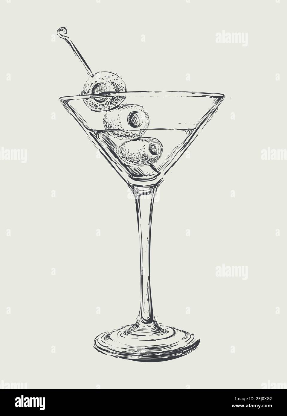 Sketch Martini Cocktails with Olives Vector Hand Drawn Illustration ...