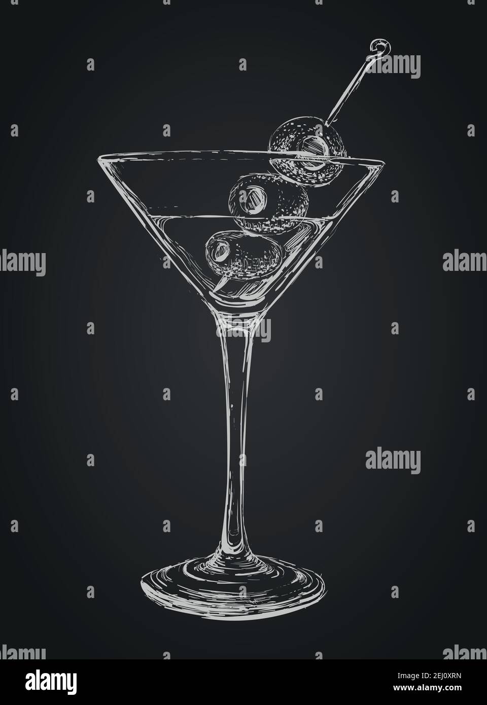 Sketch Martini Cocktails with Olives Vector Hand Drawn Illustration ...
