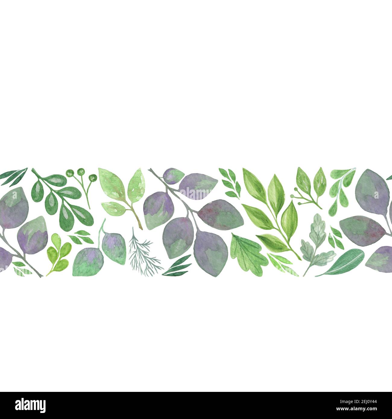 Horizontal green leaves border on the white background, repeat pattern ...