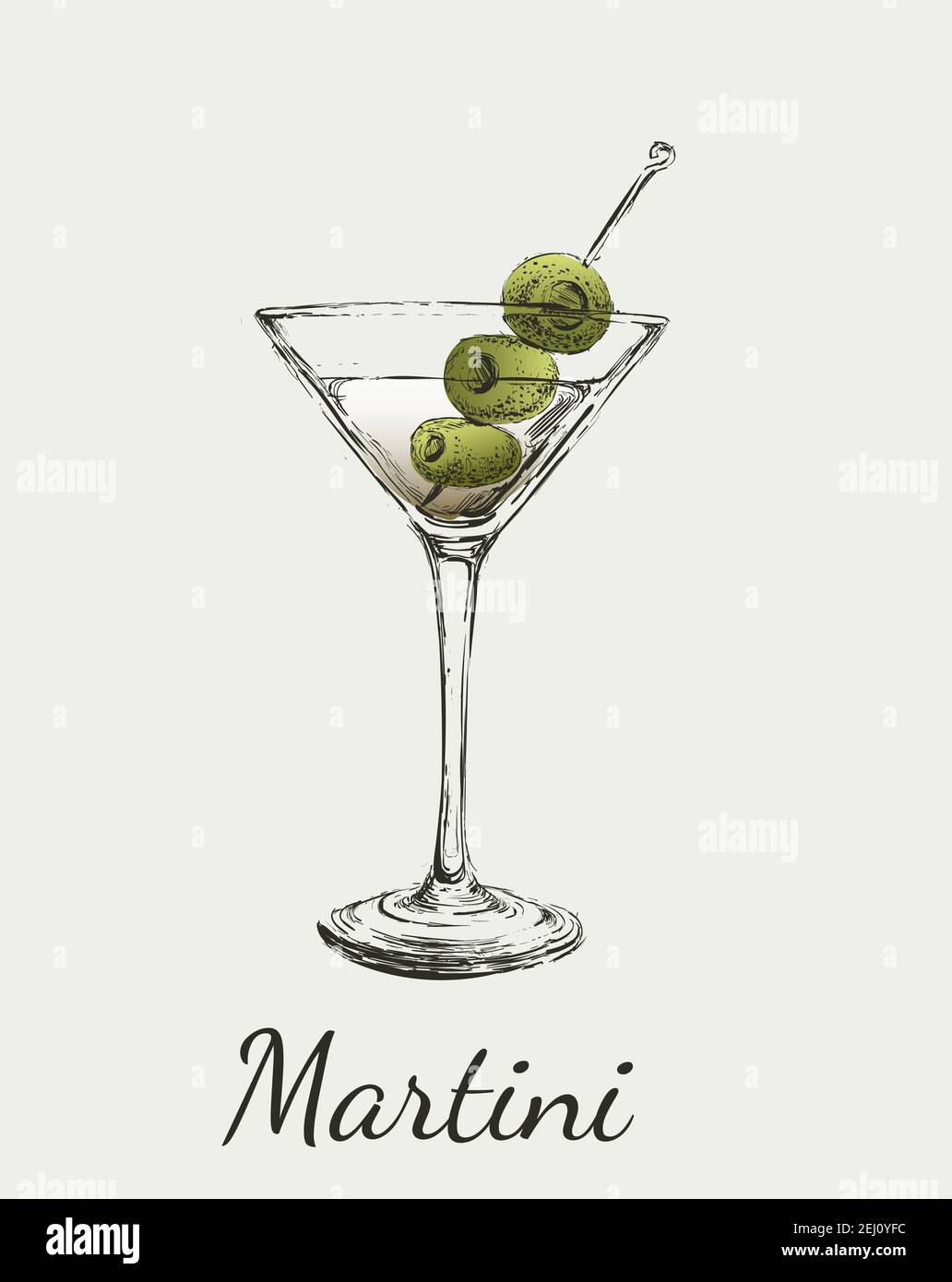 Sketch Martini Cocktails With Olives Vector Hand Drawn Illustration
