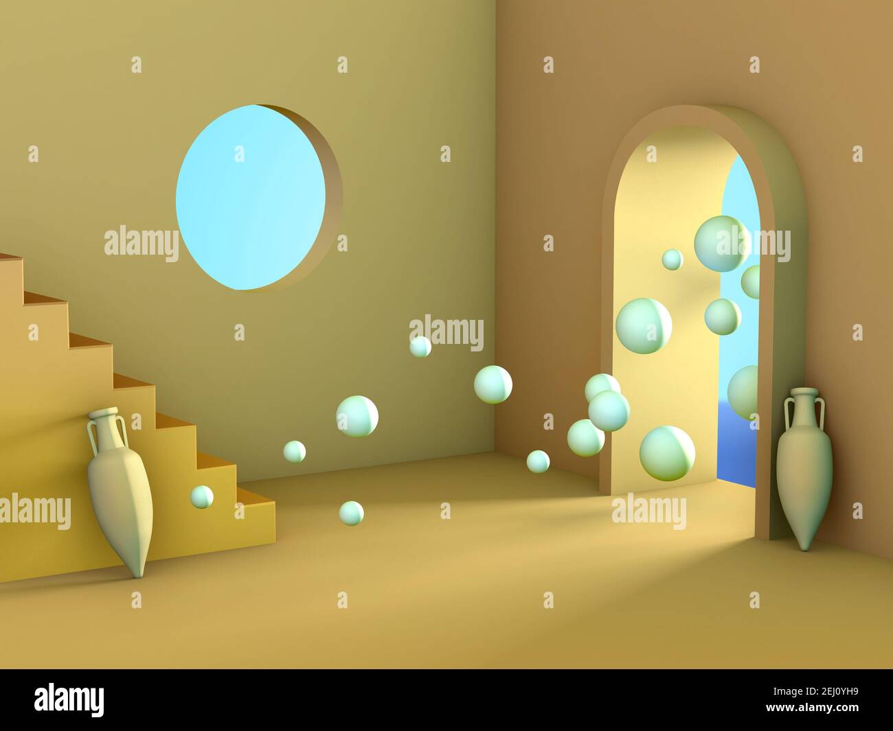 Minimalistic room interior with a surreal atmosphere. Digital ...