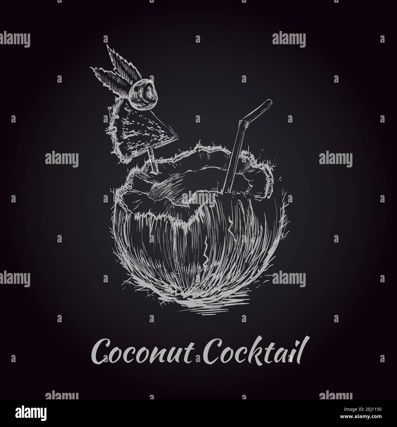 Coconut Cocktail Drink. Hand Drawn Vector Illustration Stock Vector ...