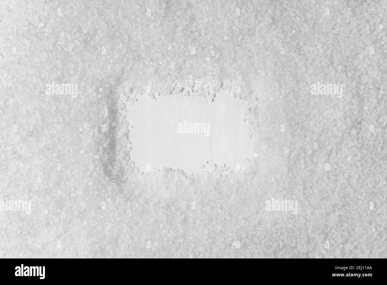 Background from white sea salt. Copy space rectangular shape. Coarse ...
