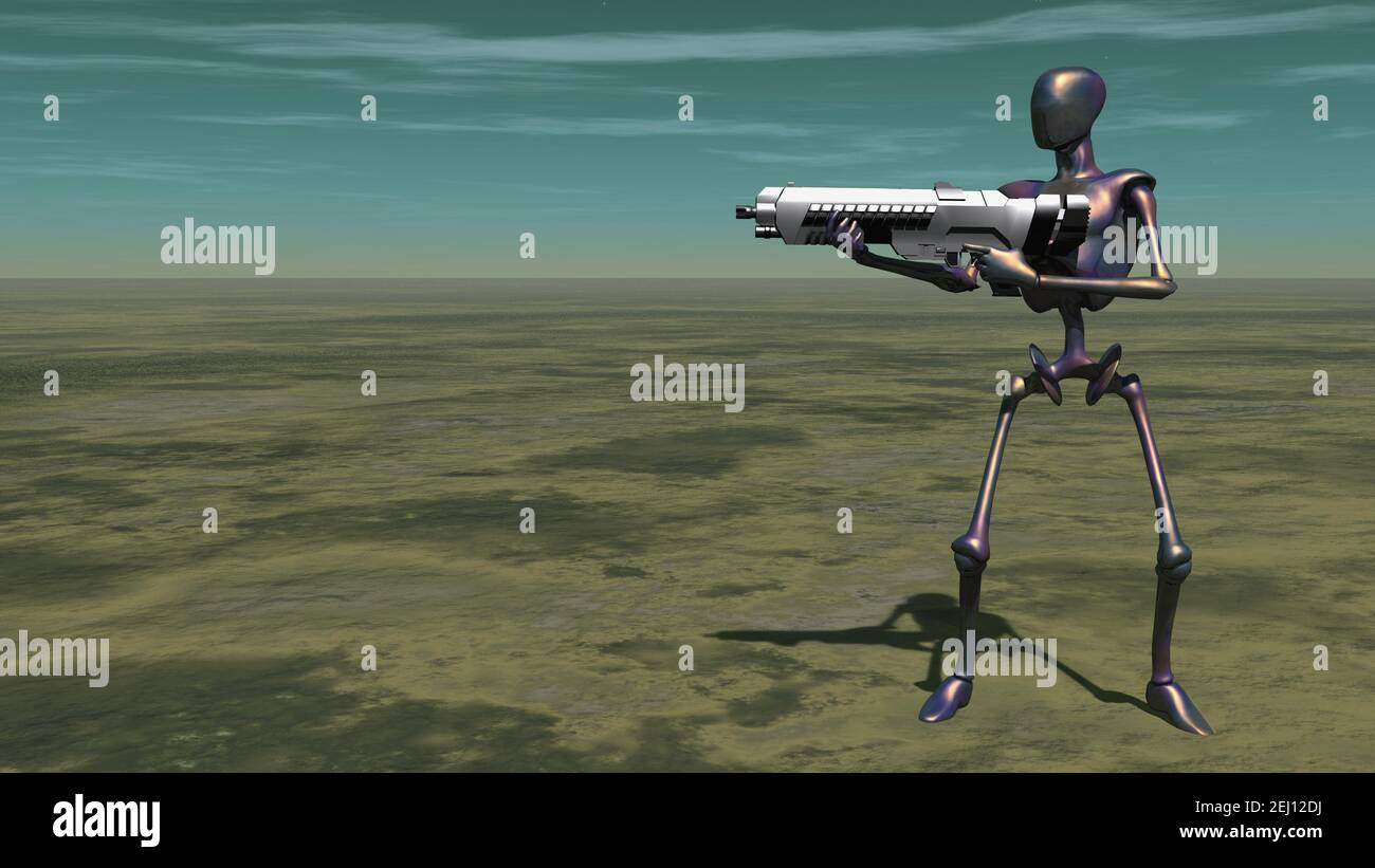 Cyborg with gun. Sci-fi composition Stock Photo - Alamy