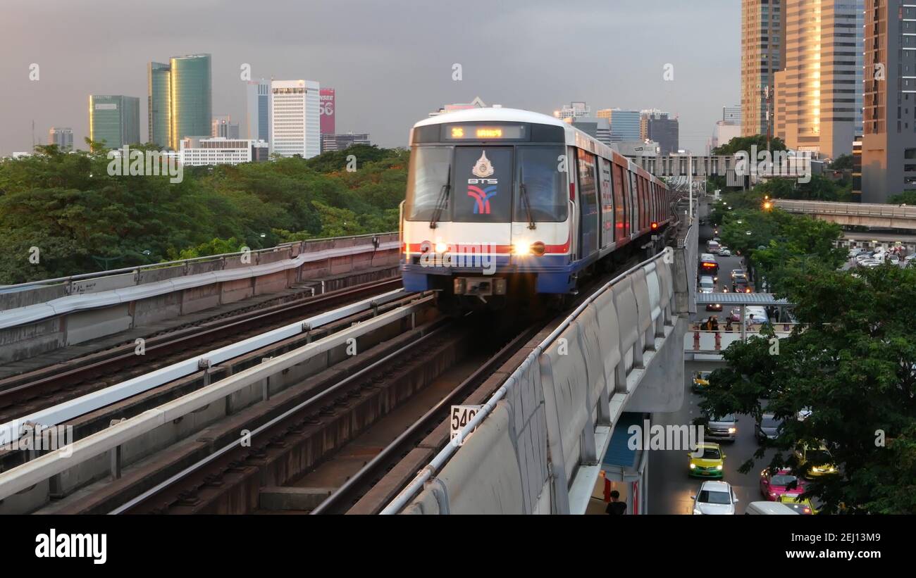 BANGKOK, THAILAND - 10 JULY, 2019: View of modern asian city from bts ...