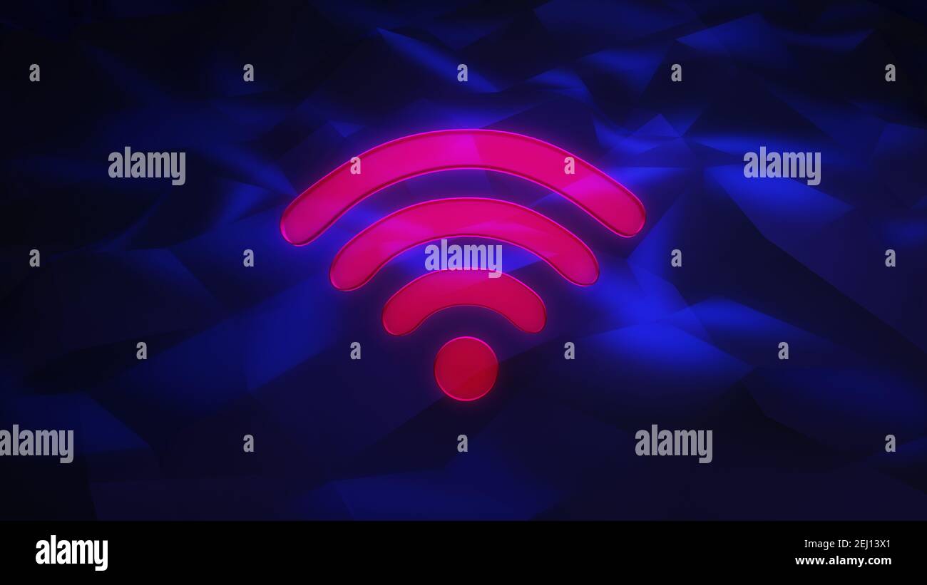 Wifi logo in a new retro wave neon glow style. A technology 3D ...