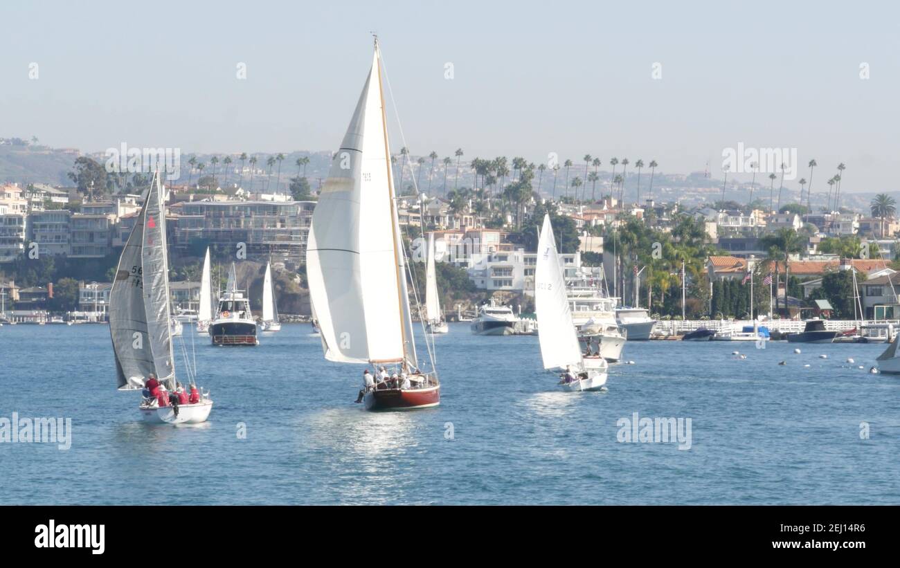 NEWPORT BEACH, CALIFORNIA, USA - 03 NOV 2019: Marina resort with yachts ...