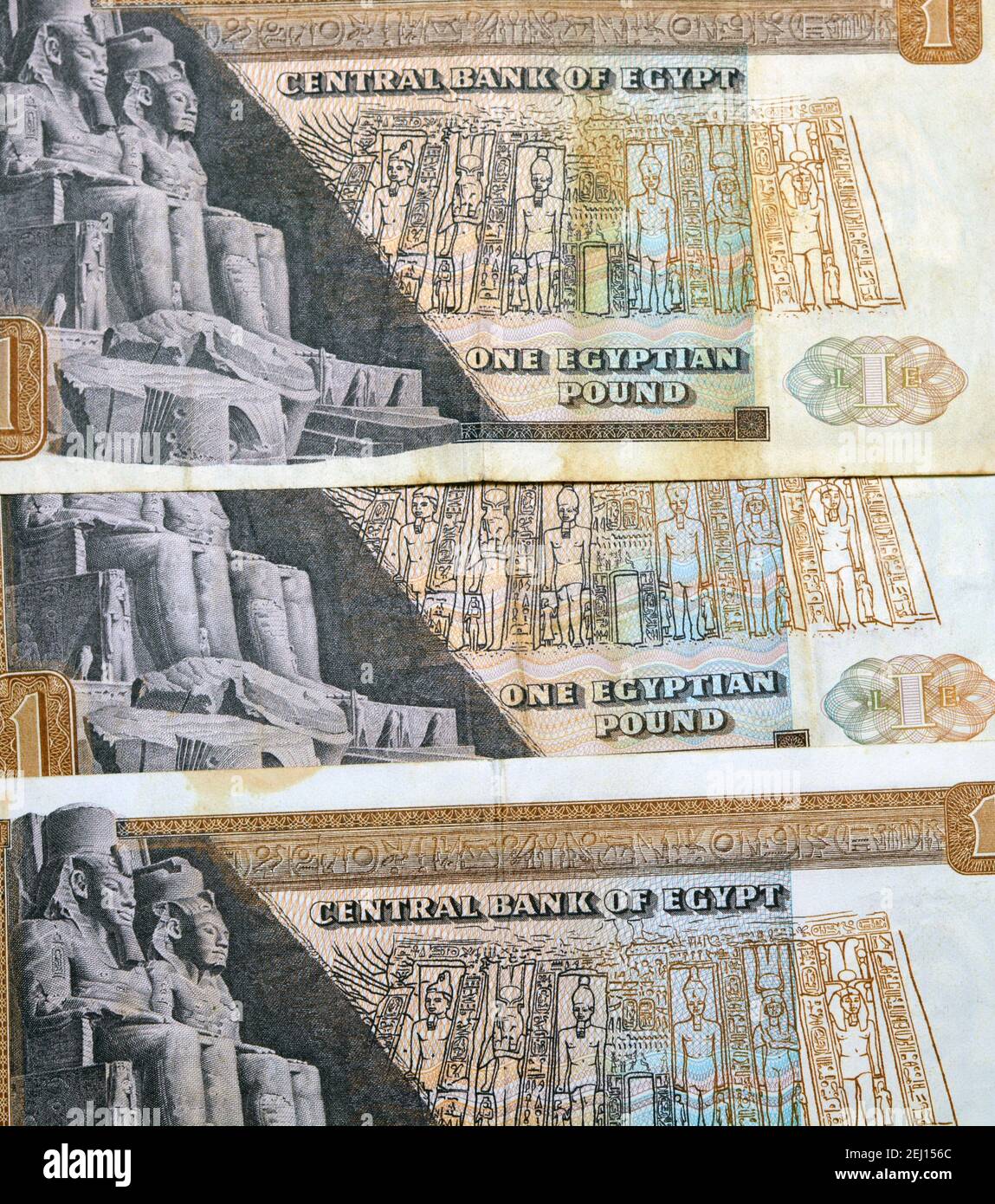 collection of Egyptian one pound banknote of the year 1973 and the year ...