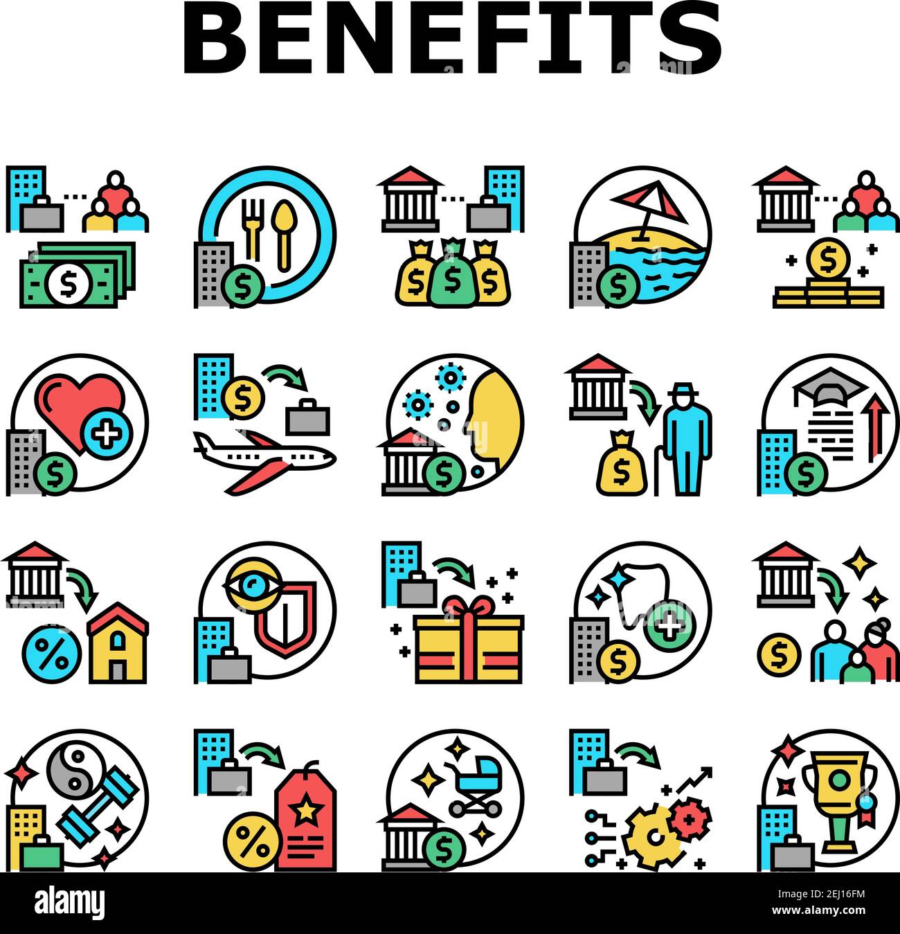 Benefits For Business Collection Icons Set Vector Stock Vector Image ...