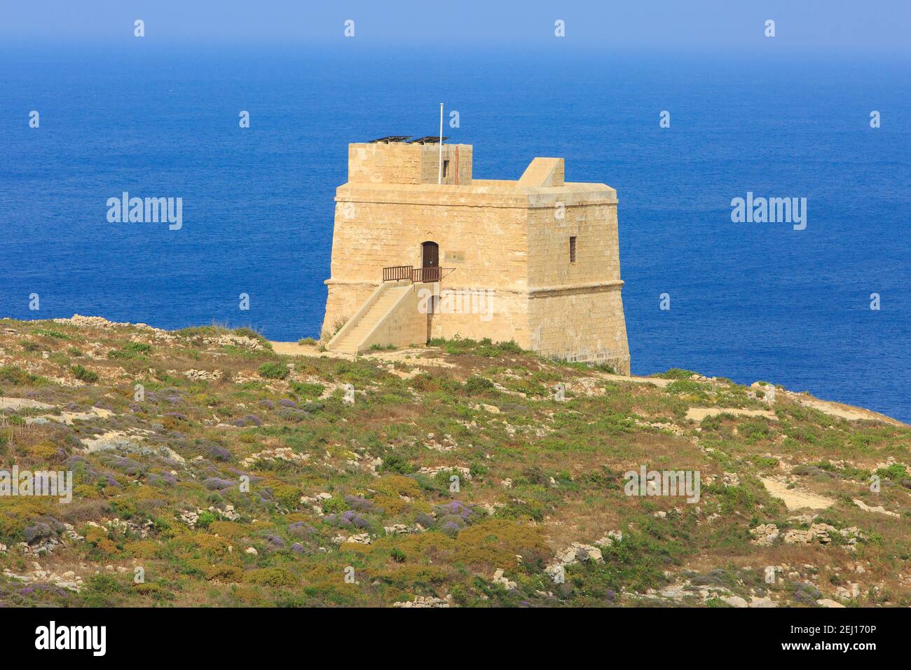 The Dwejra Tower (1652) near San Lawrenz on the island of Gozo, Malta ...