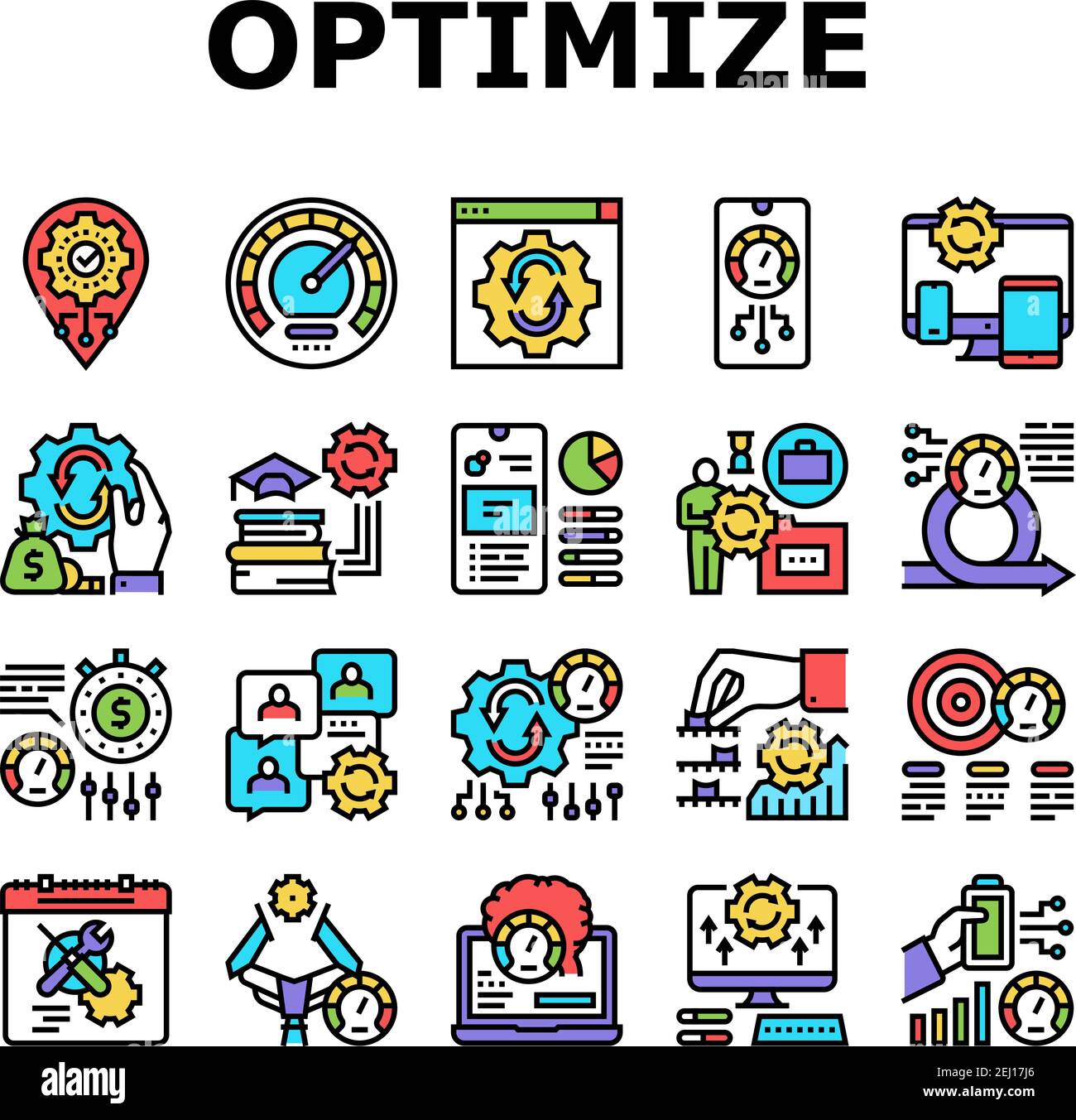 Optimize Operations Collection Icons Set Vector Stock Vector Image ...