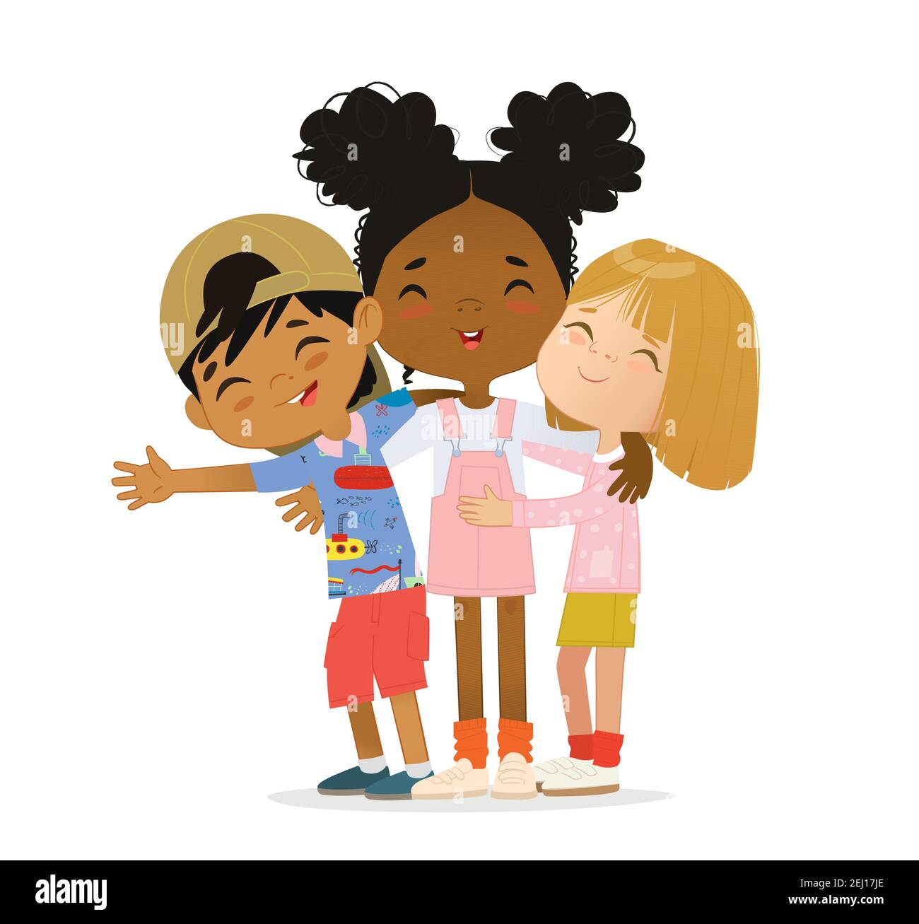 Happy multi ethnic multi aged kids hug each other Stock Vector Image ...
