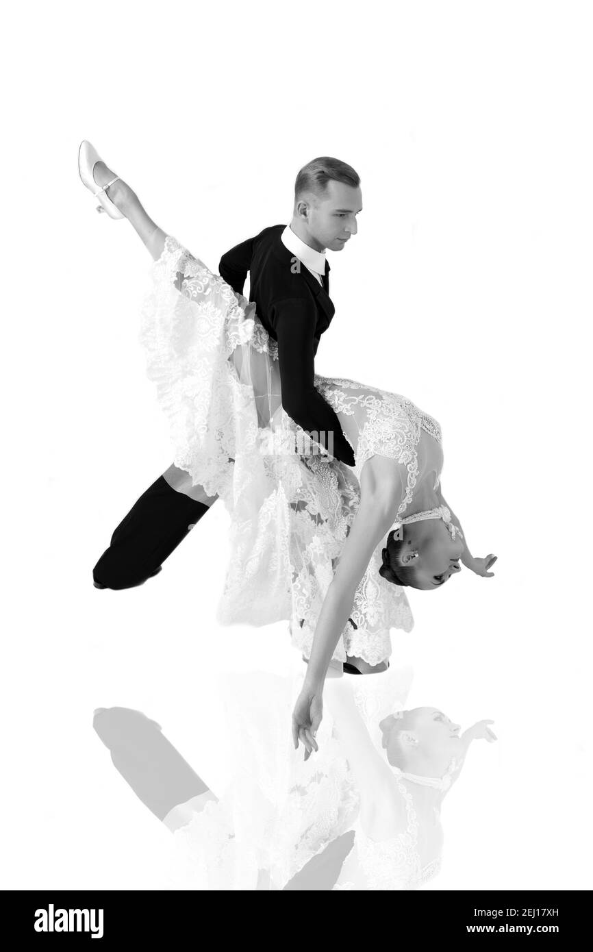 beautiful ballroom dance couple in a dance pose isolated on white ...