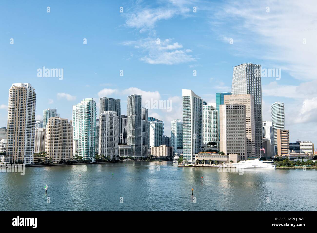 view of Miami downtown skyscrapers skyline at sunny and cloudy day with ...