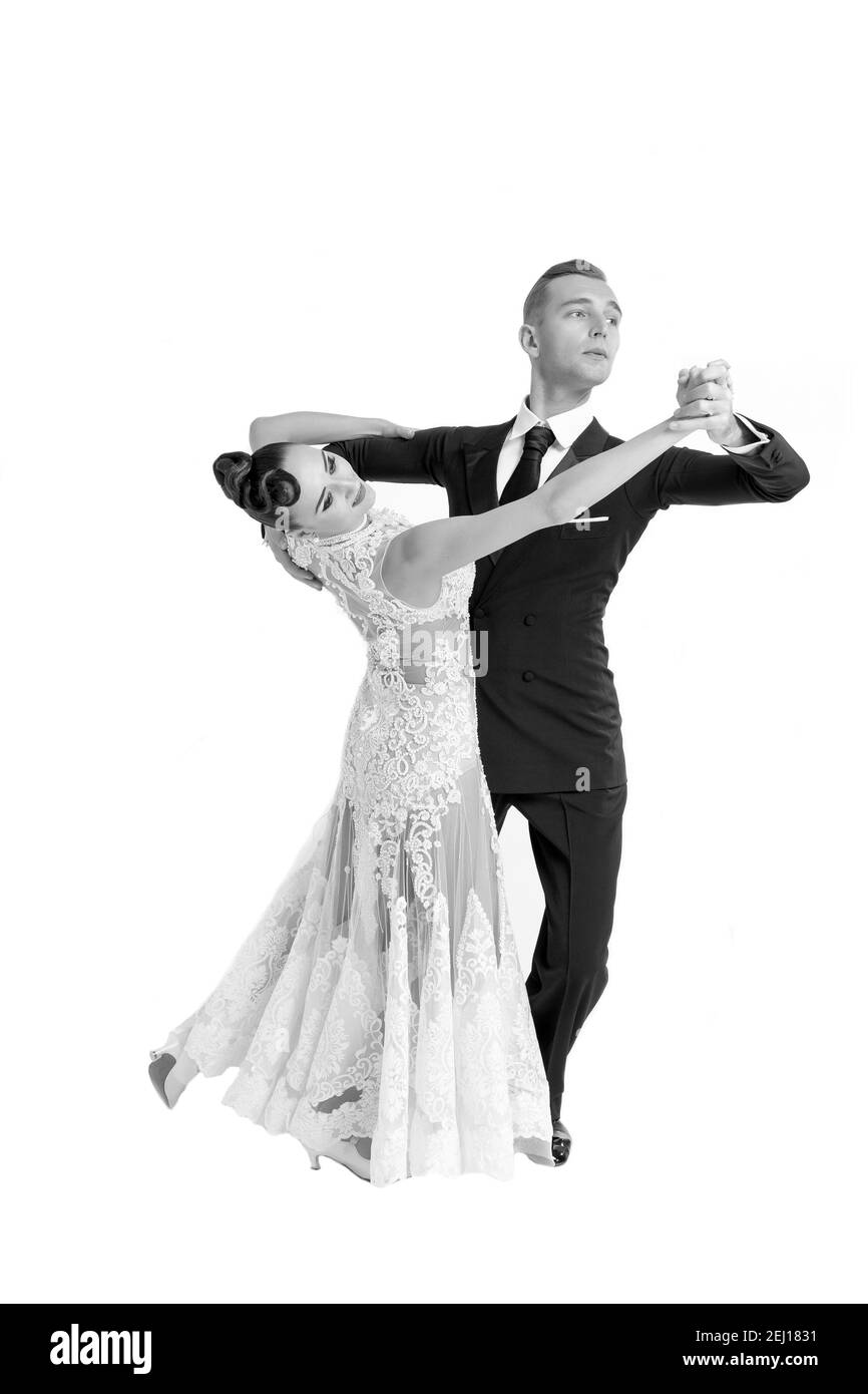 beautiful ballroom dance couple in a dance pose isolated on white ...