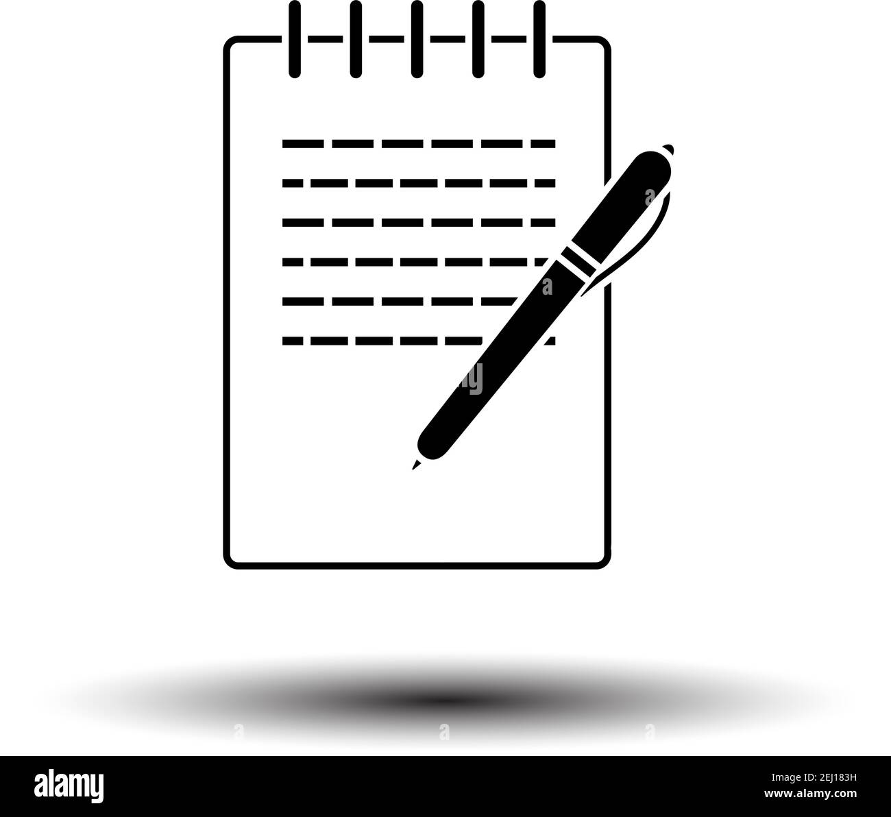 Notebook With Pen Icon. Black on White Background With Shadow. Vector ...