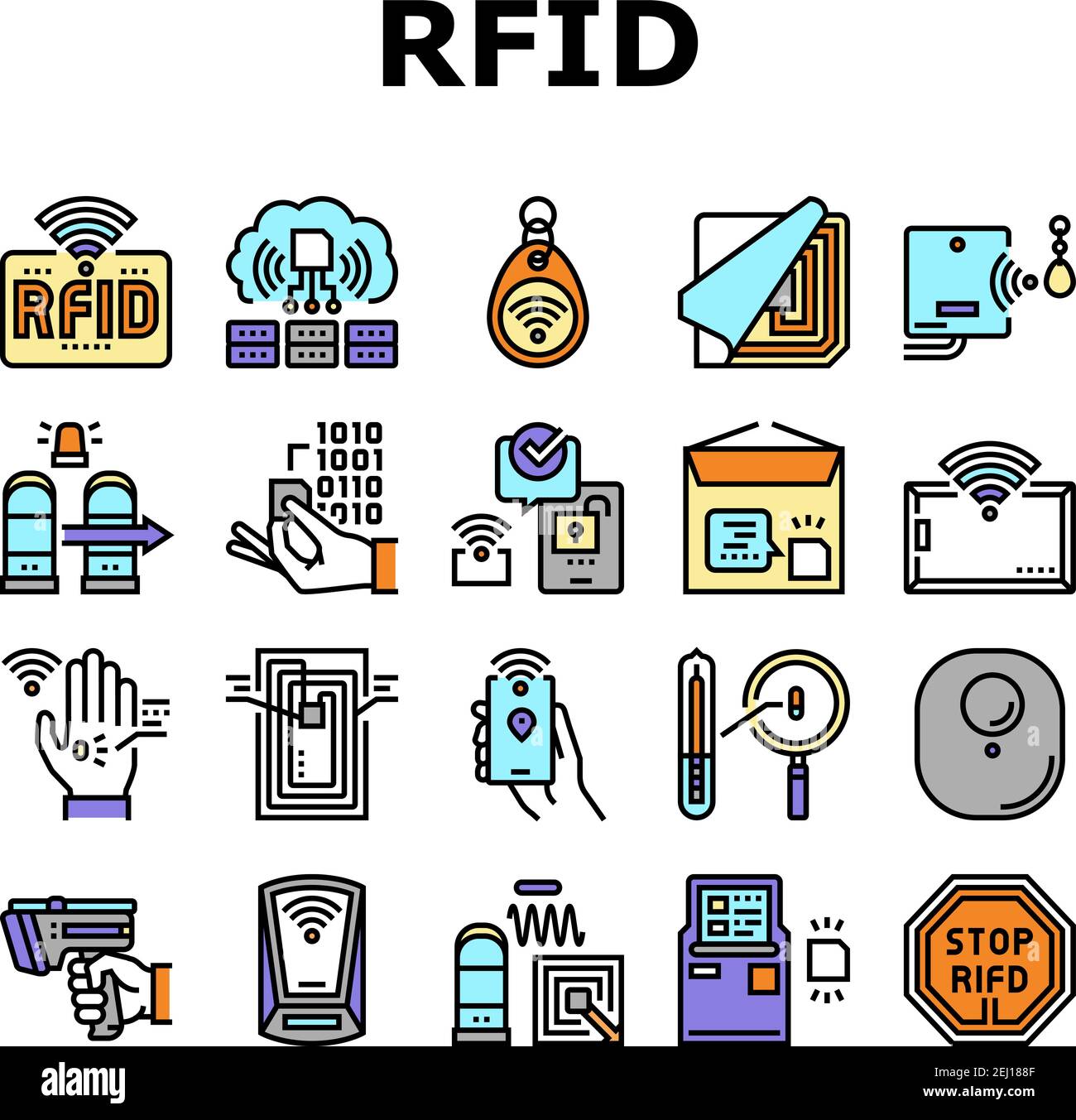 Rfid Chip Technology Collection Icons Set Vector Stock Vector Image ...