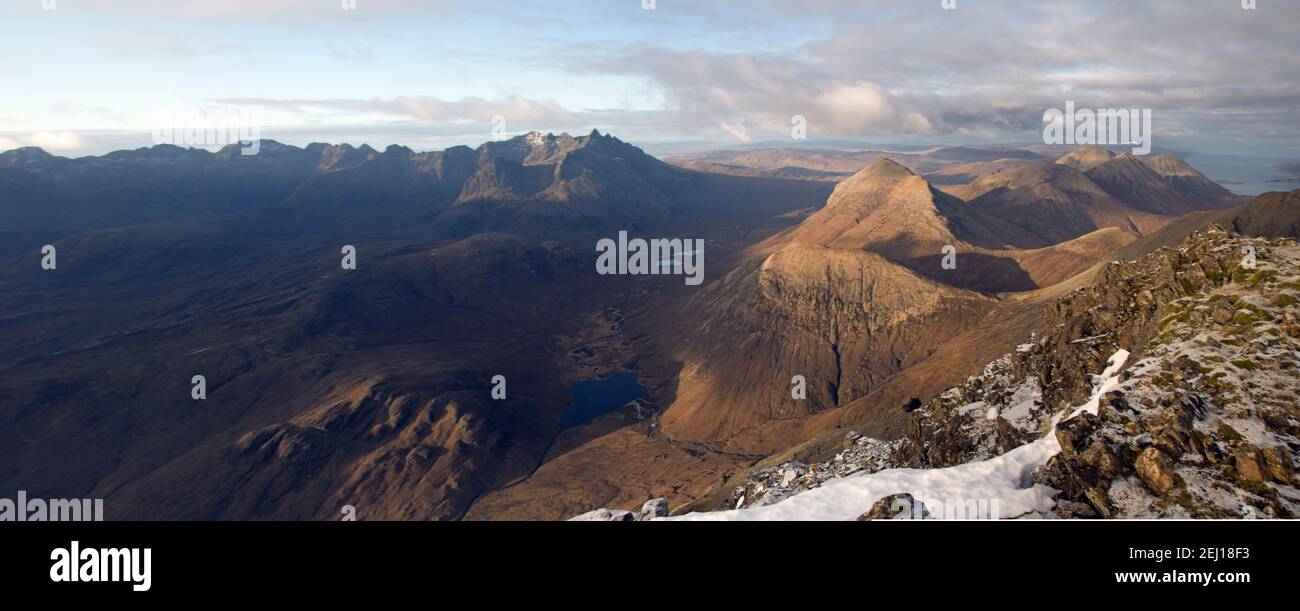 Stunning view of the Skye Cuillin Ridge from the summit of Bla Bheinn ...