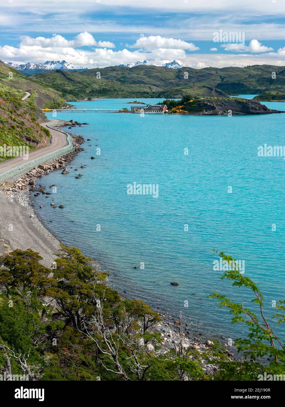 The blue glacial lakes and mountains of Torres Del Paine National Park ...
