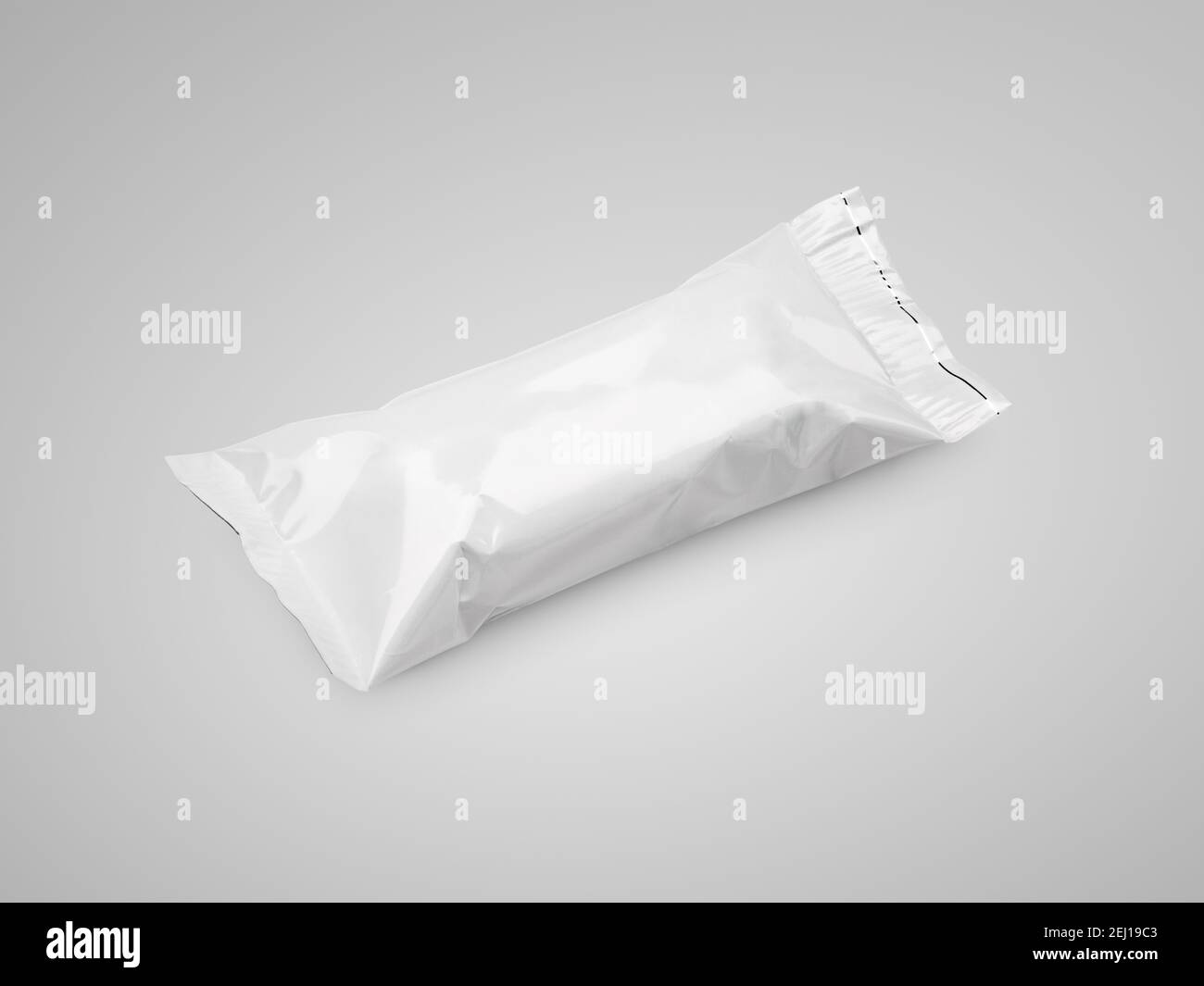 Blank white plastic pouch snack packaging on gray background Stock ...