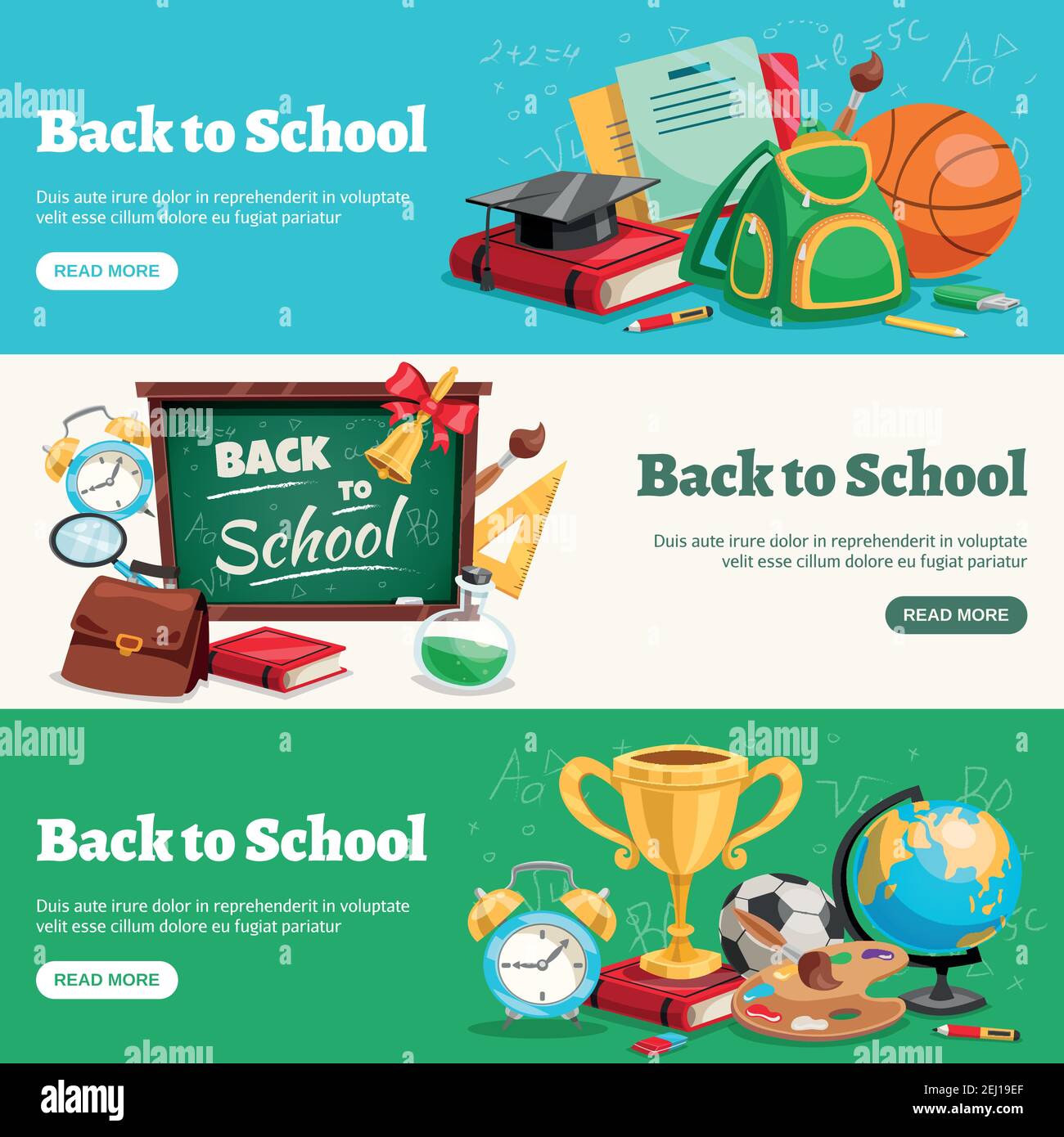 Back to school 3 horizontal banners webpage design with classroom ready ...