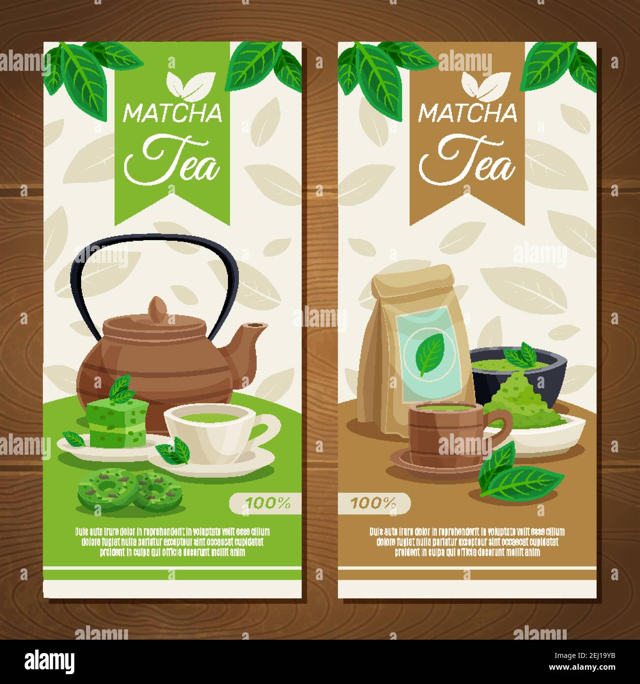 Japanese tea ceremony 2 vertical banners set with green matcha powder ...