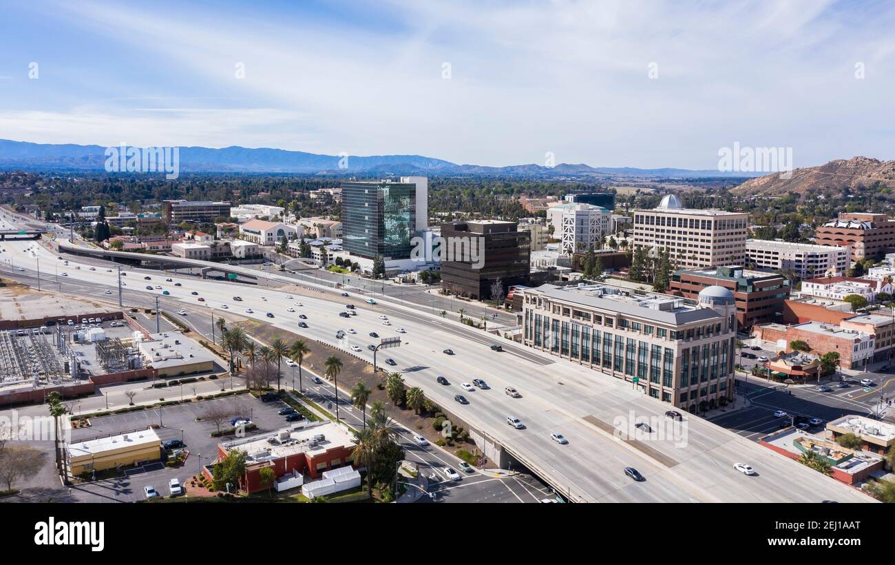 Daytime skyline aerial view of downtown Riverside, California, USA ...