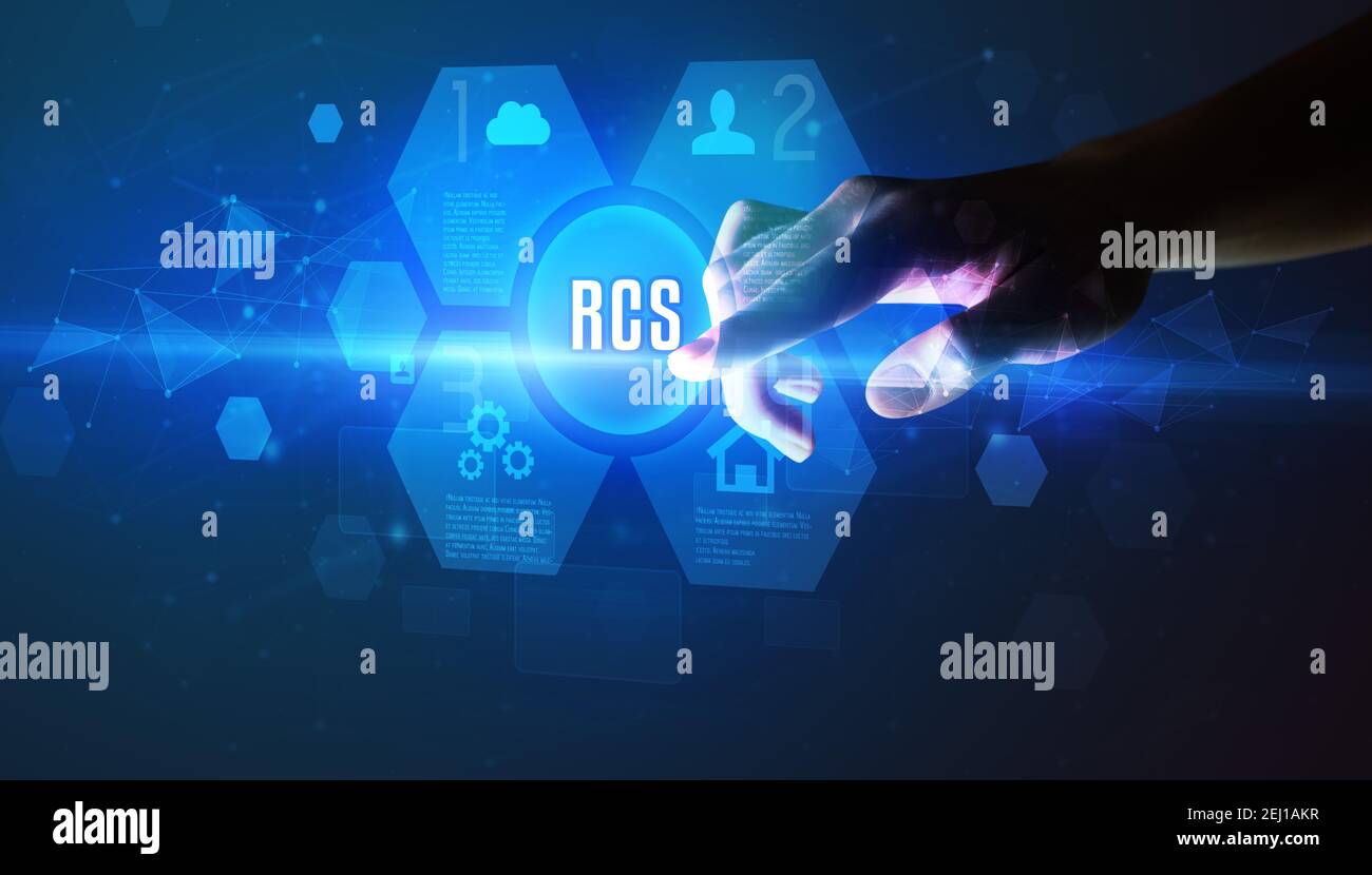 Hand touching RCS inscription, new technology concept Stock Photo - Alamy