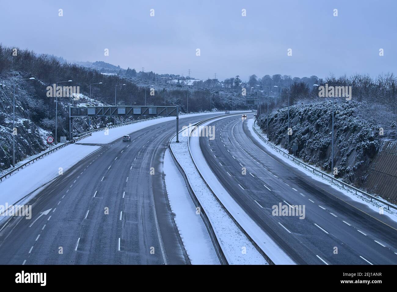 Rare view of empty winter motorway M50 Dublin, Ireland. Transportation ...