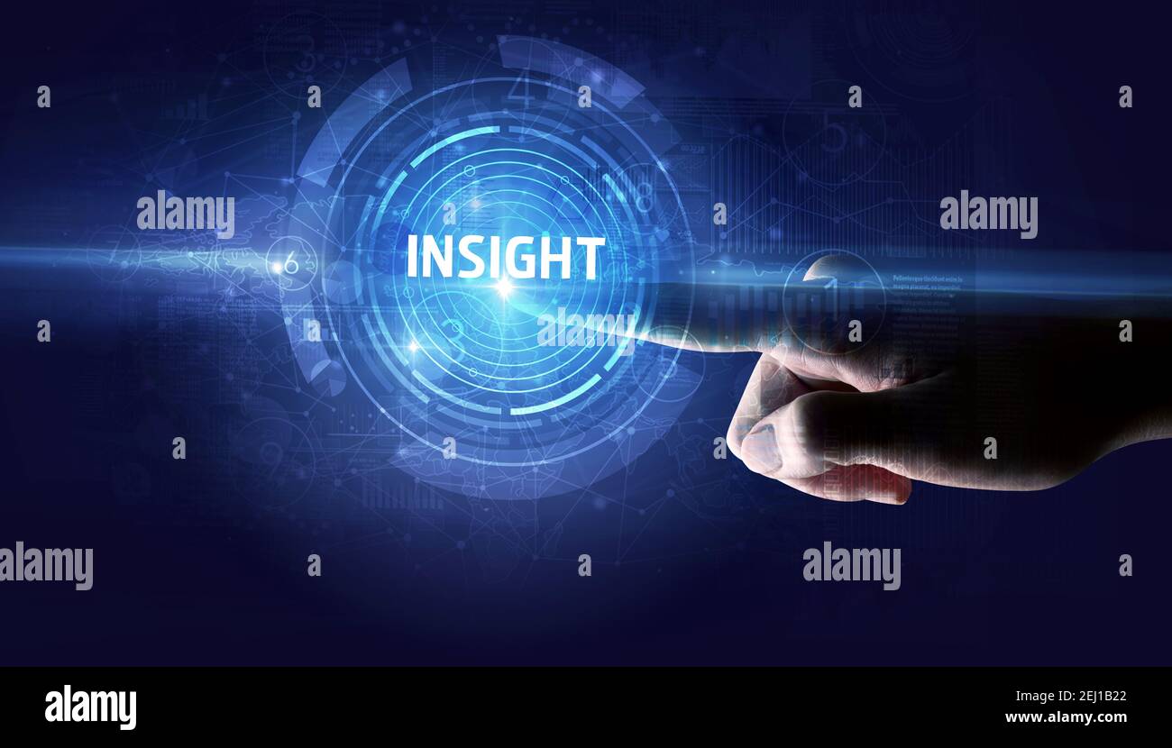 Hand touching INSIGHT button, modern business technology concept Stock ...