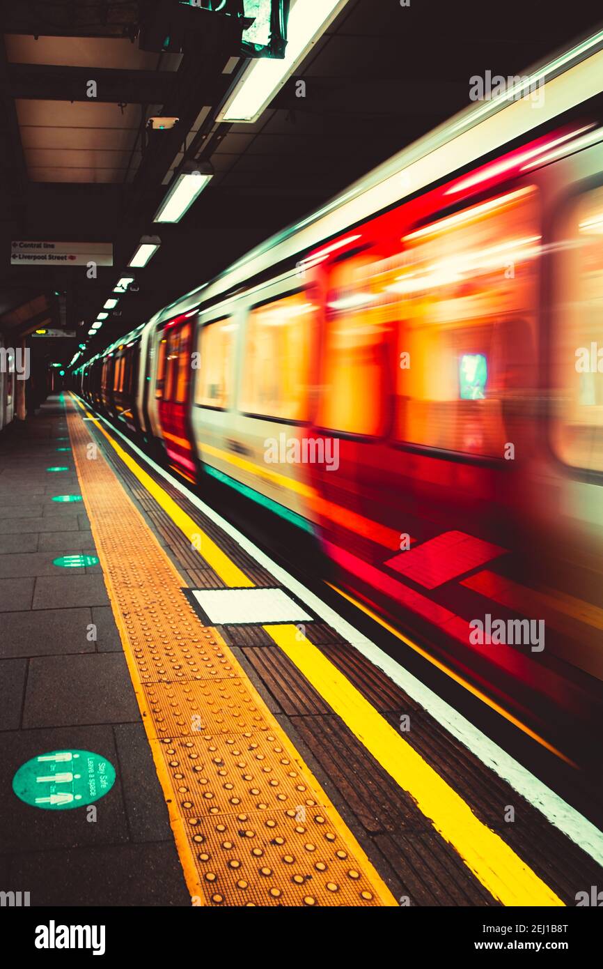 London UK January 2021 London Tube underground metro approaching the ...