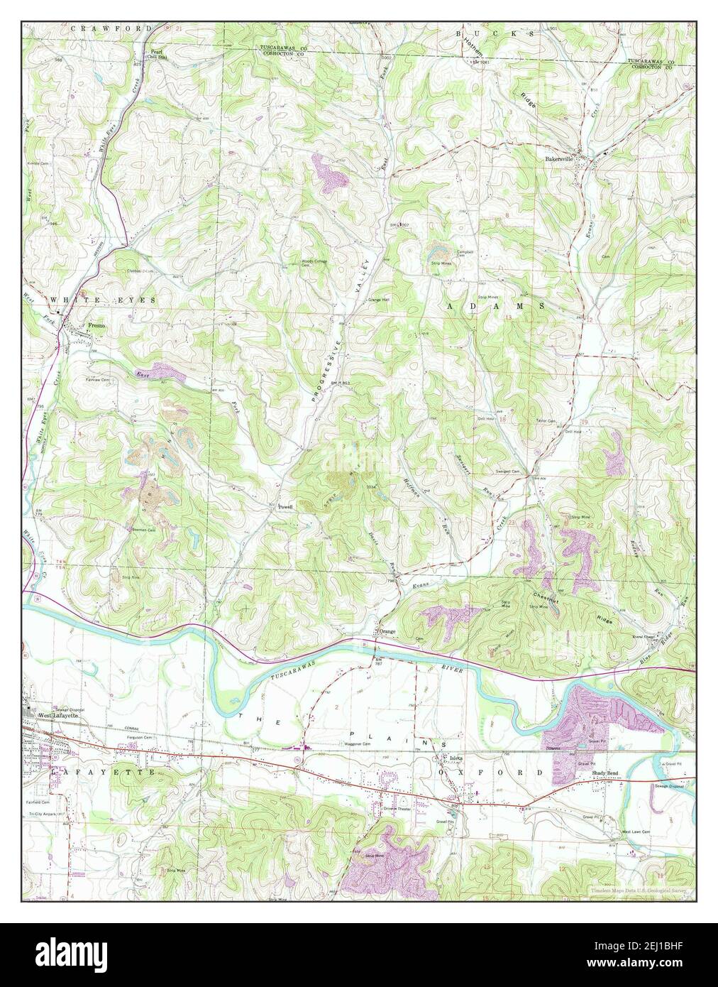 Fresno, Ohio, map 1961, 1:24000, United States of America by Timeless ...