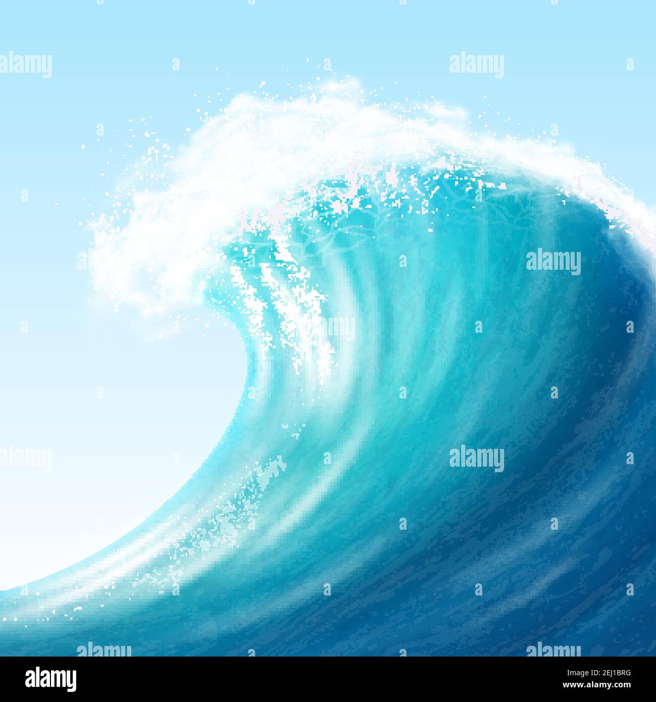 Realistic sea big wave with white foam on crest and splashes on blue ...