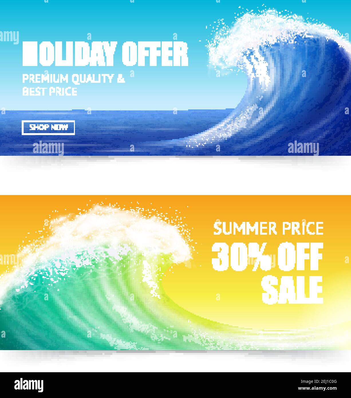 Horizontal banners with big ocean wave, advertising offer for summer ...
