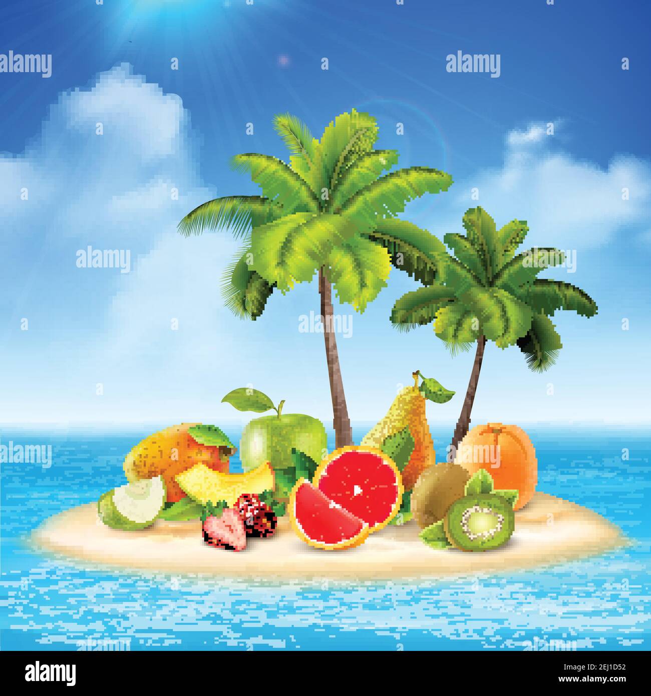 Fresh fruit conceptual background with composition of tropical island ...