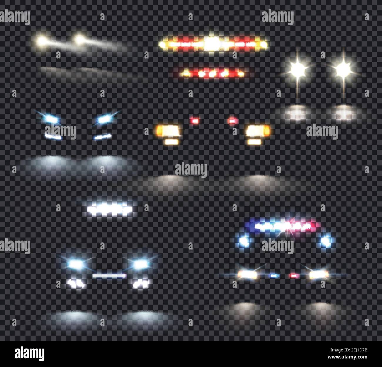 Car lights realistic transparent set of five isolated images with ...