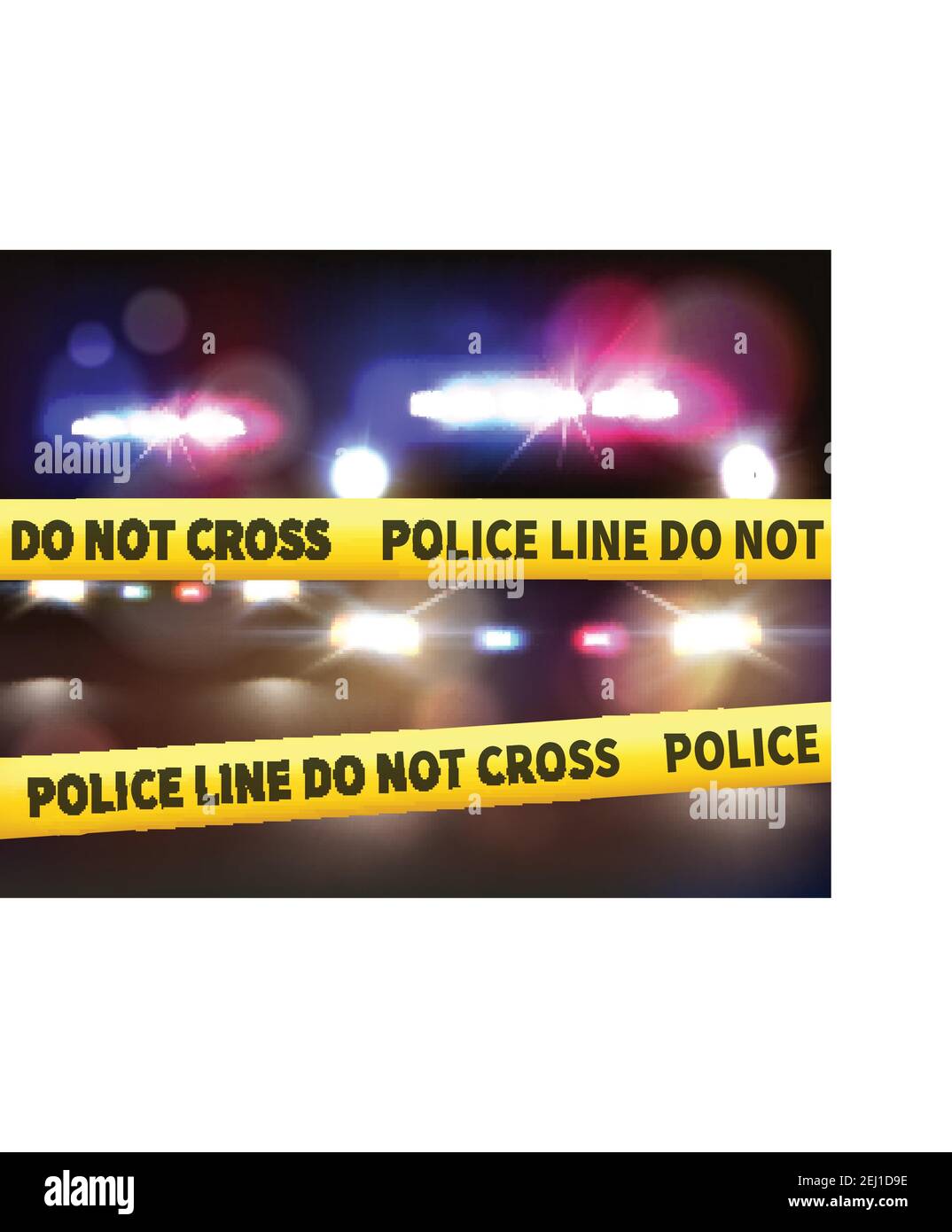 Car lights realistic composition with police line do not cross tape ...
