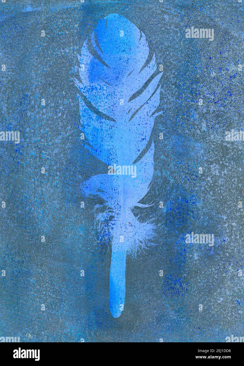Blue Feather - photo from original artists monoprint Stock Photo - Alamy