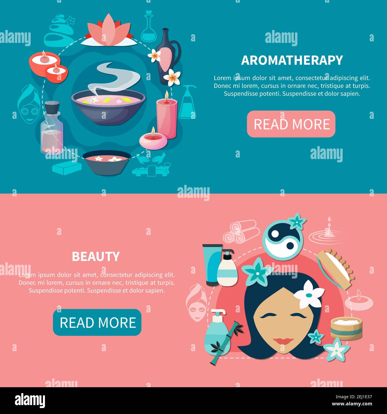 Spa wellness resort 2 flat banners webpage design with essential oils ...