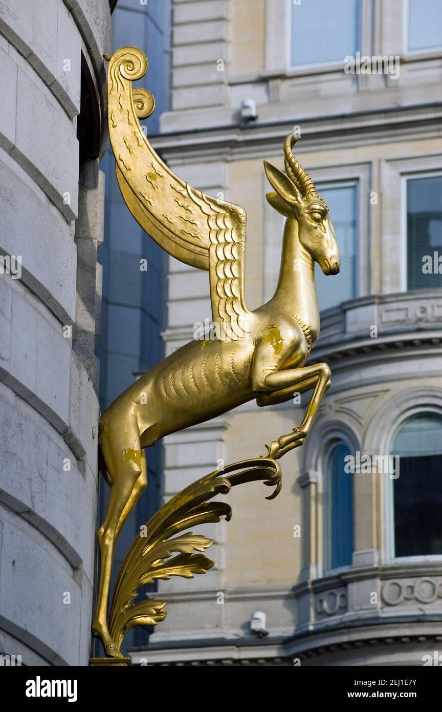 Art deco style golden statue of a springbok deer on the outside of ...