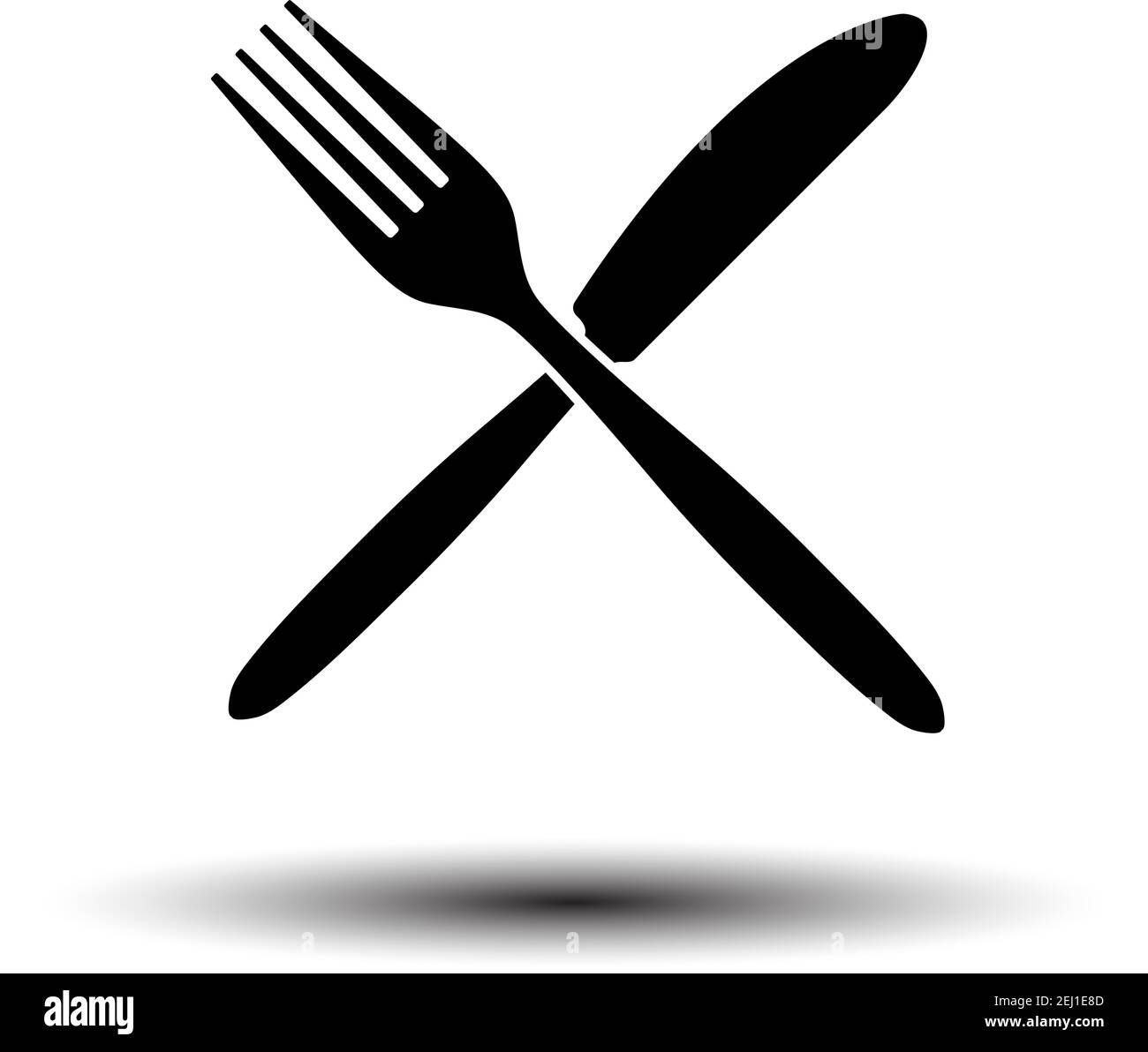 Fork And Knife Icon. Black on White Background With Shadow. Vector ...