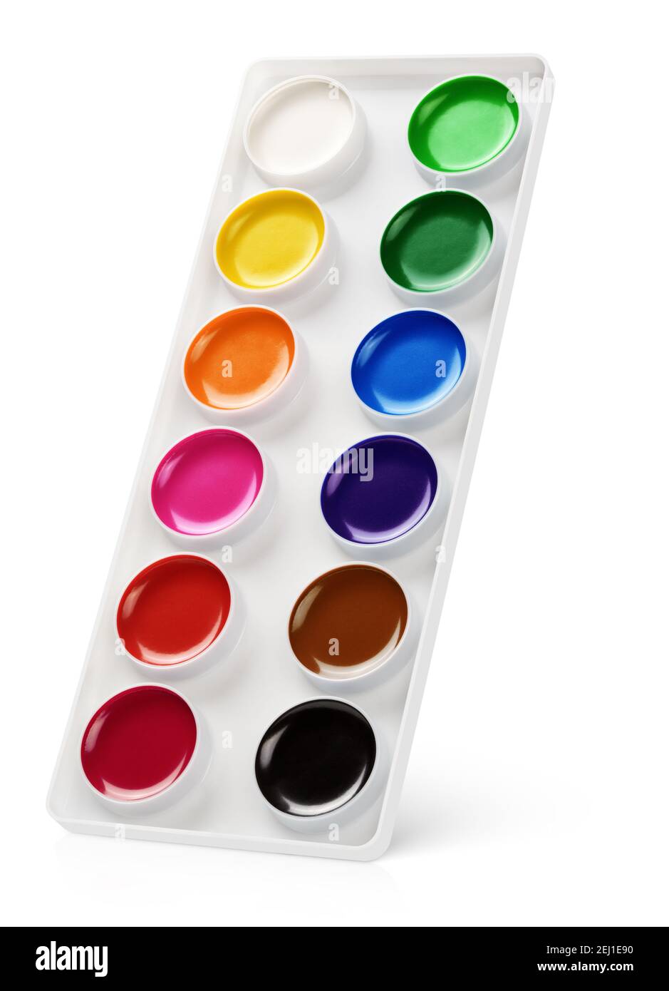 Simple watercolor paints in box isolated on white background with ...