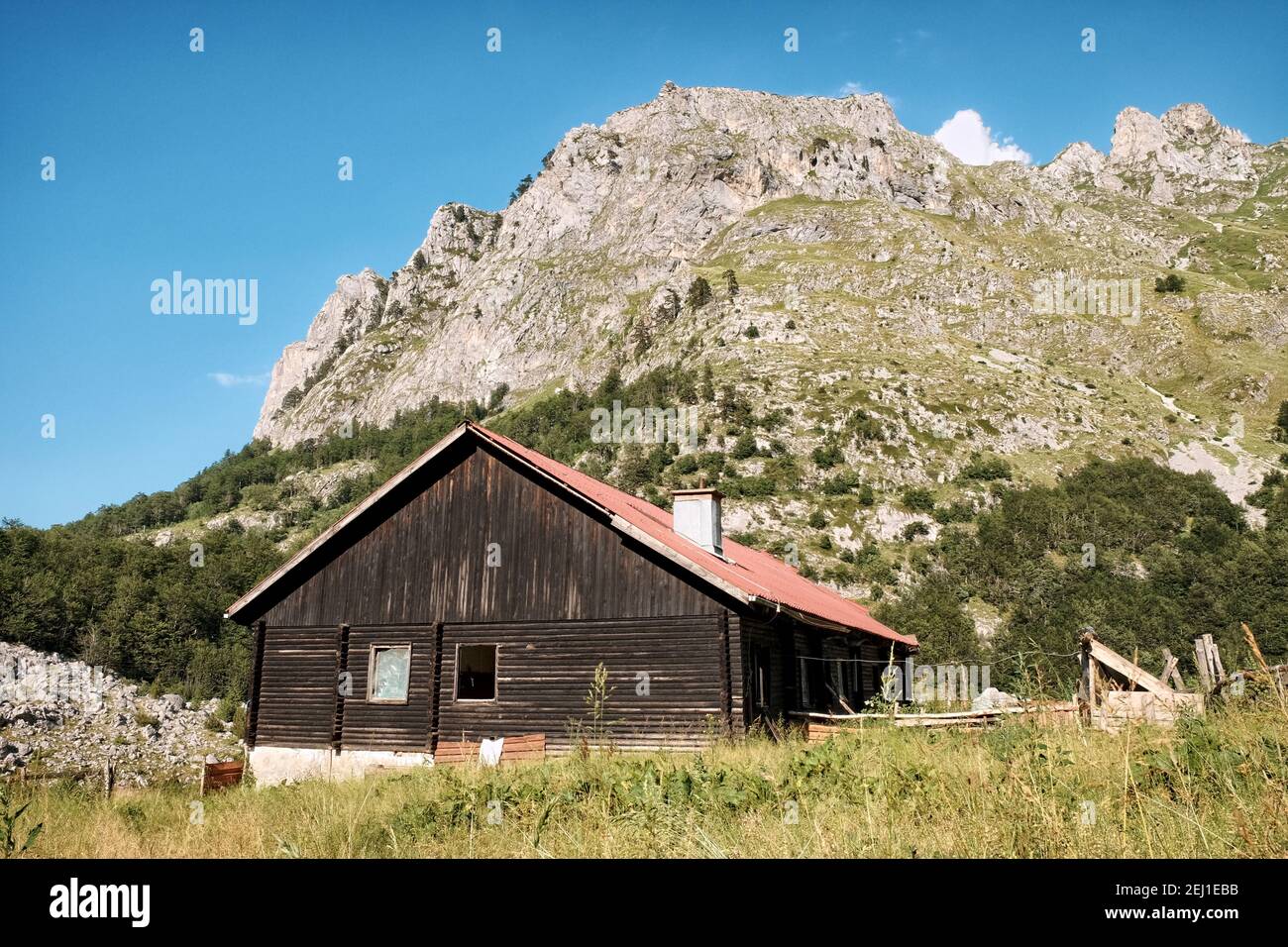 wooden refuge in Prokletije Mountains range, Montenegro Stock Photo - Alamy