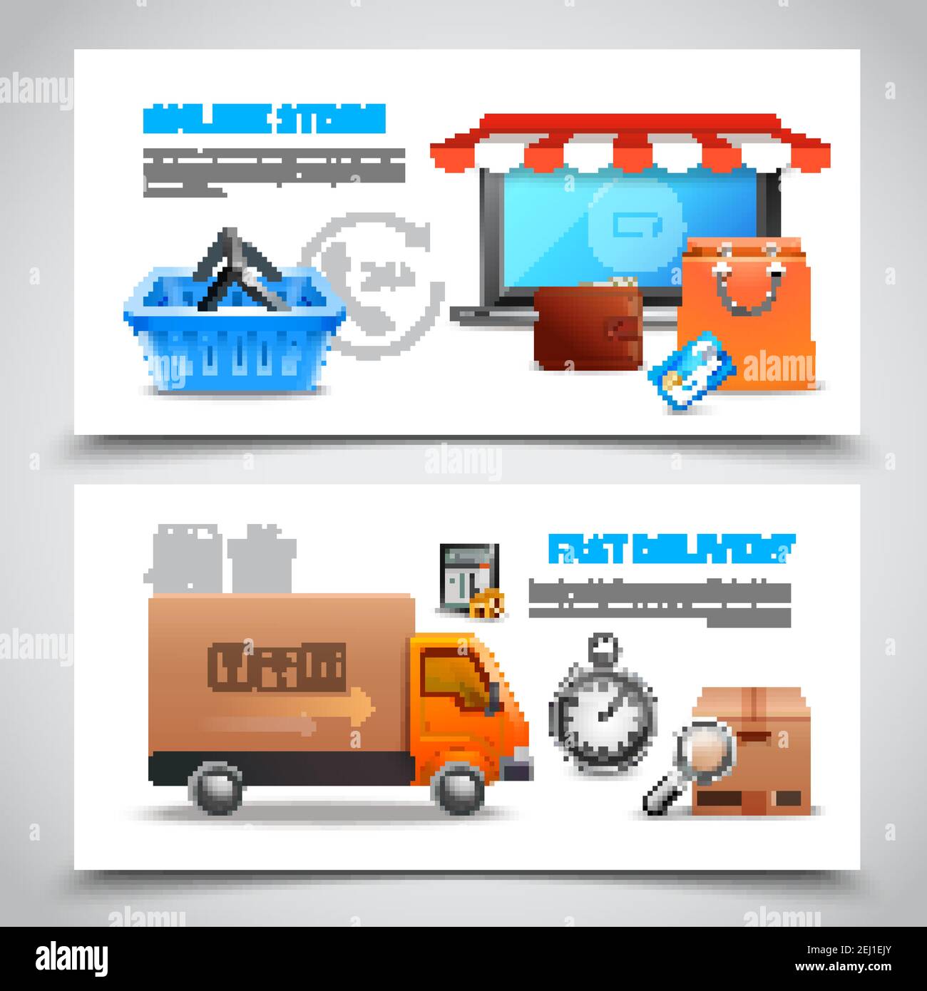 Online shopping realistic two horizontal banners set with hot line ...